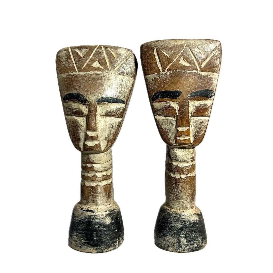 African Akuaba Fertility Doll Pair, Vintage Ashanti Carved Wood Figures ...