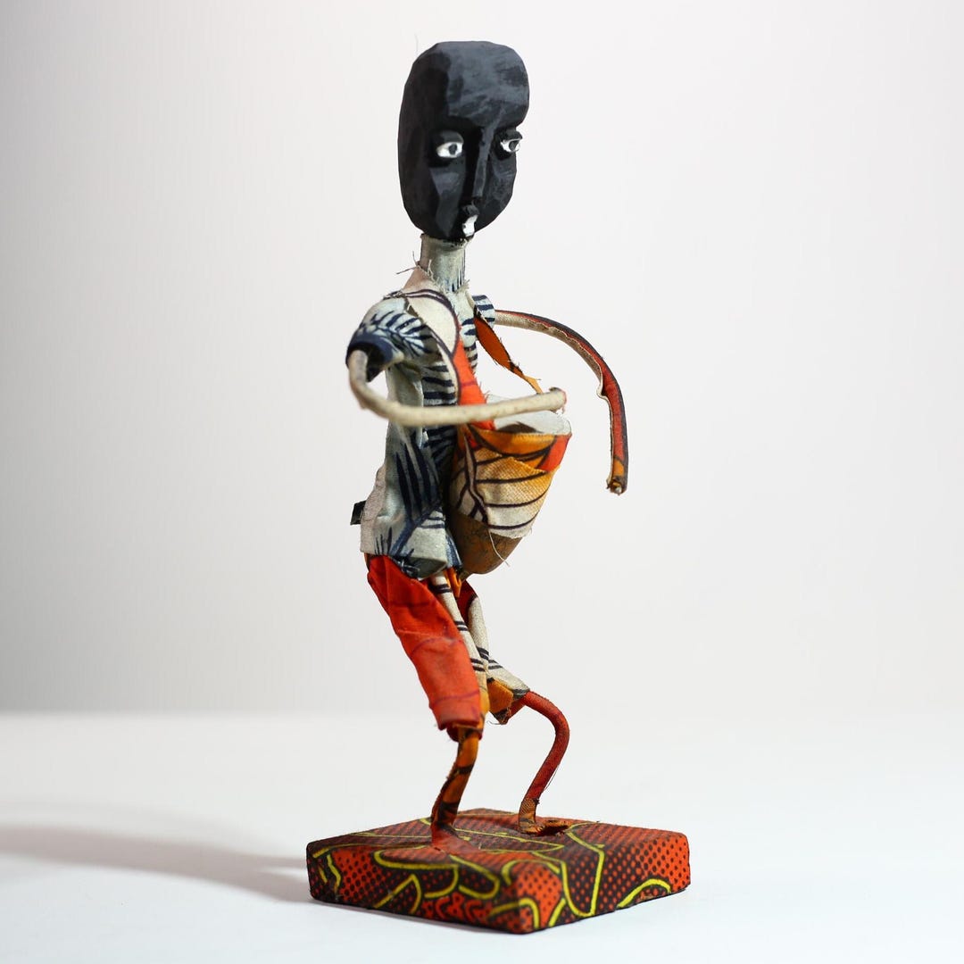 African Drummer Figurine Tribal Folk Art Handmade Sculpture With ...