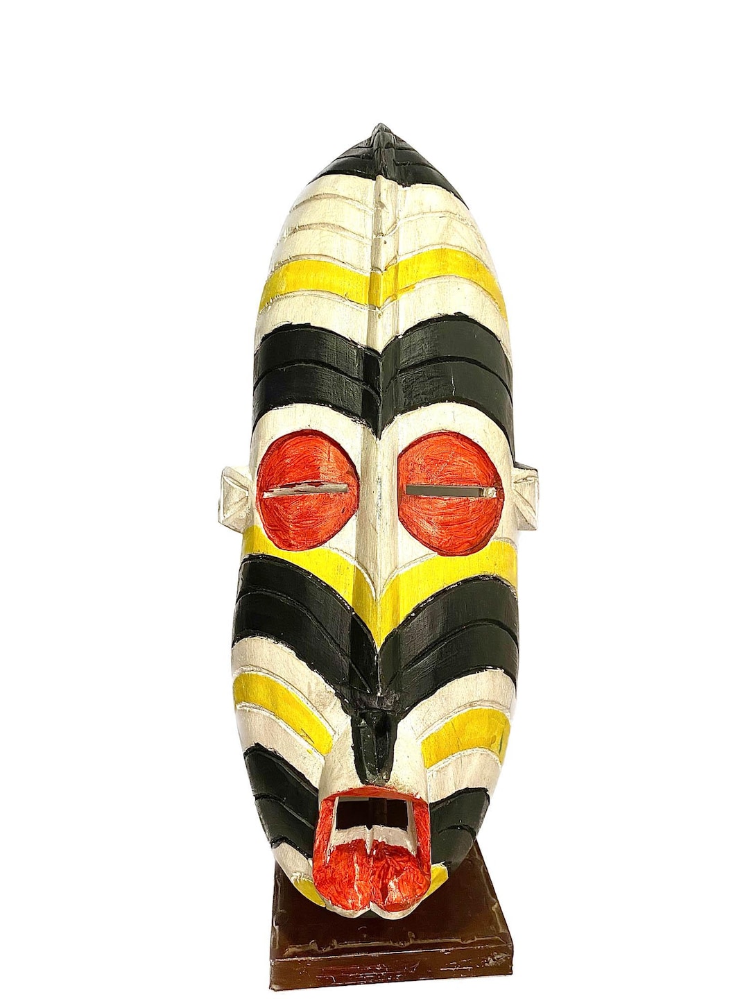 African Grebo Warrior Mask Tribal Wall Art From Liberia Striped Red ...