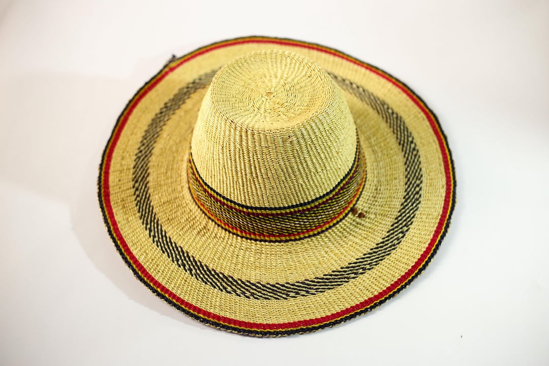 Bolga Straw Sun Hat Ghana Wide Brim Handmade Tribal Hat Red Black Trim ...