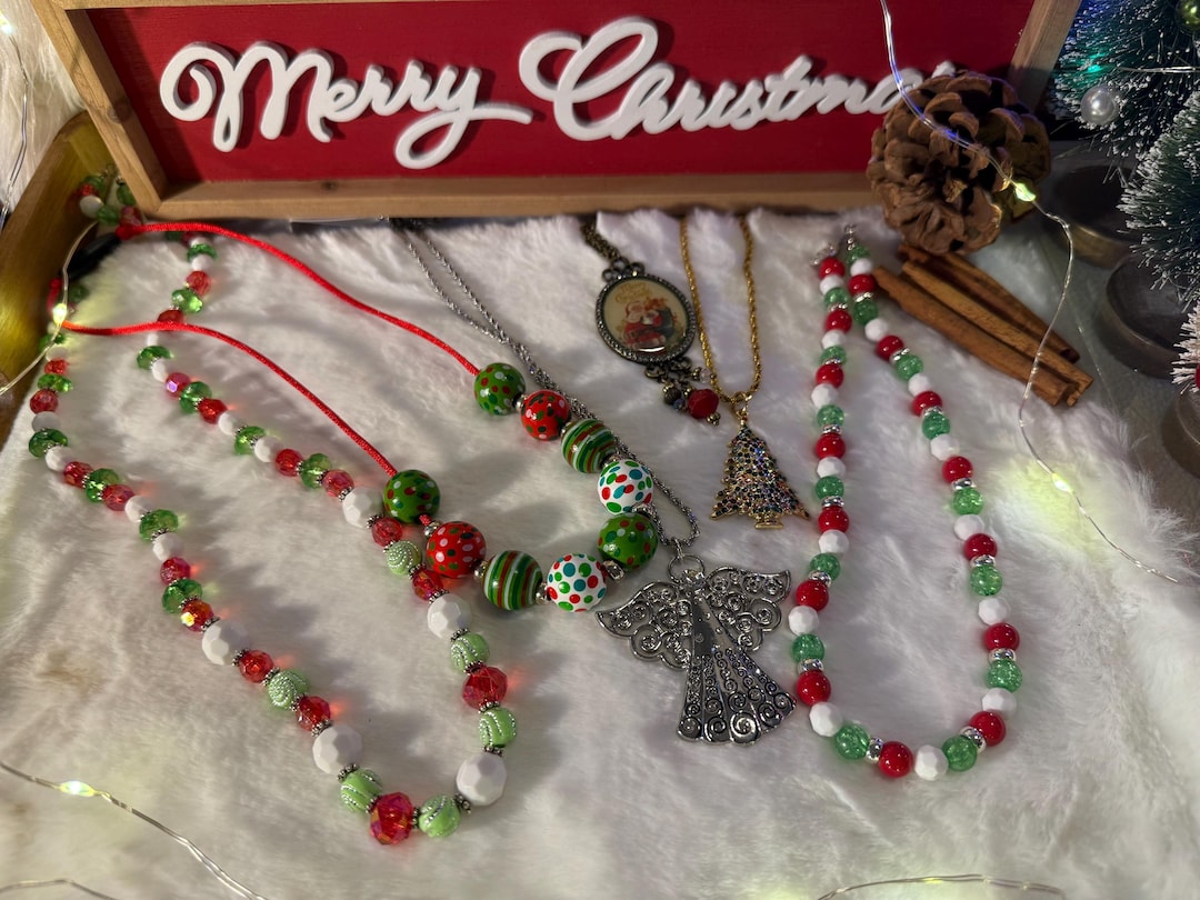 Christmas Festive Necklaces | Beaded Holiday Jewelry Gift - Etsy