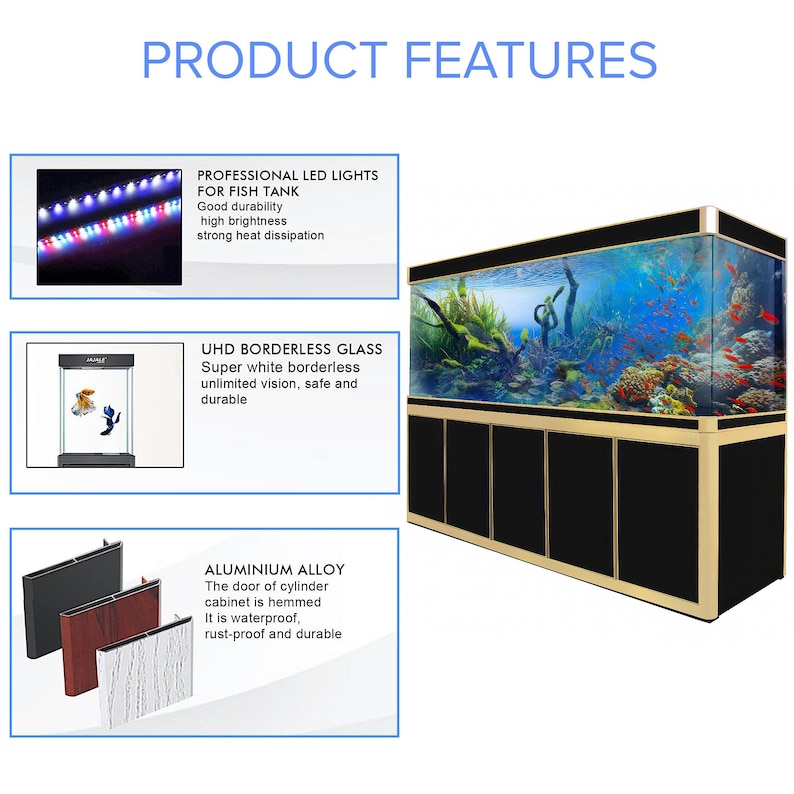 Fish Tank 400 Gallon Tempered Glass Aquarium Black With Gold Trims - Etsy