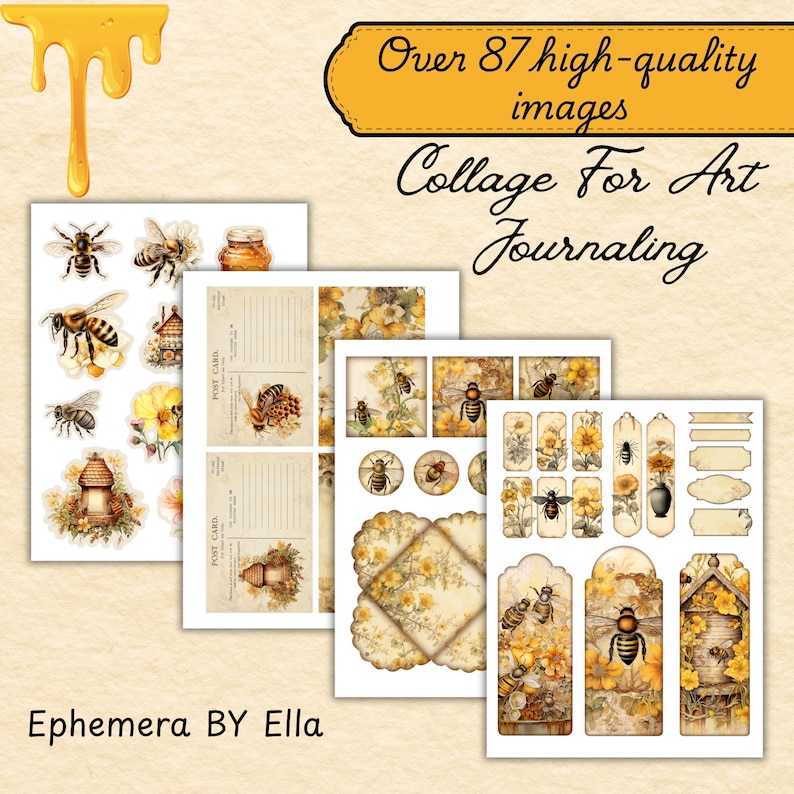 Vintage Bee Ephemera Bundle, Antique Honey Bee Collage, Botanical ...