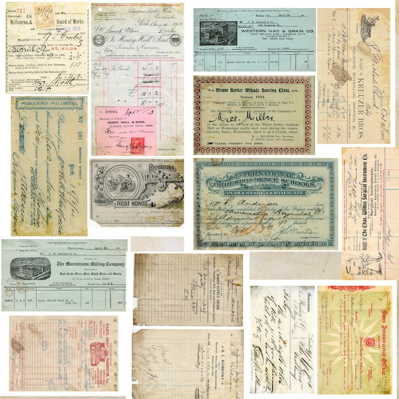 Vintage Ephemera Old Receipts – Printable Antique Paper for Junk ...