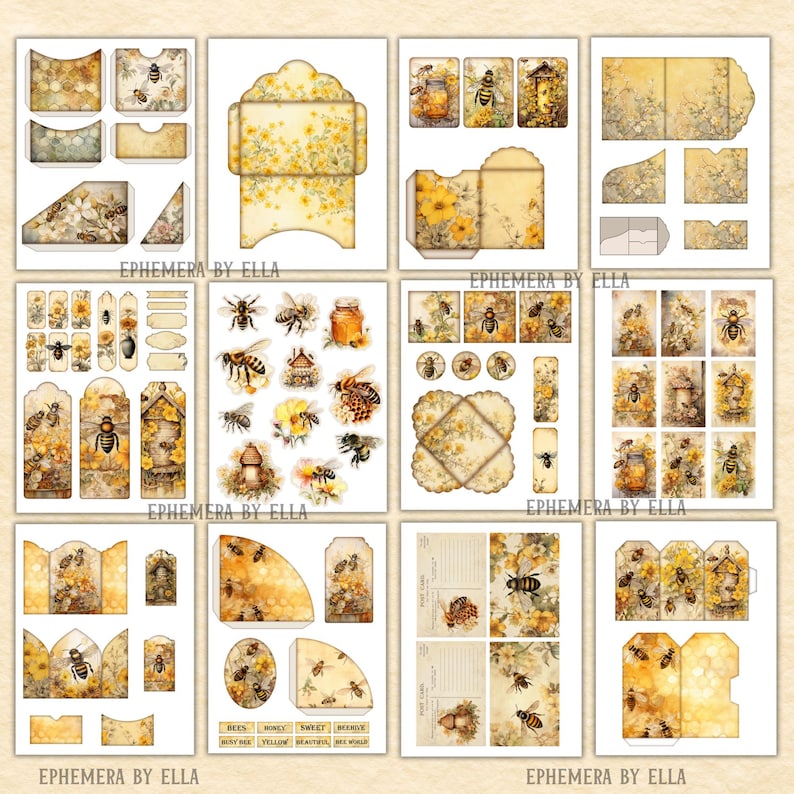 Vintage Bee Ephemera Bundle, Antique Honey Bee Collage, Botanical ...