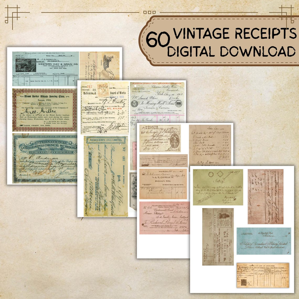 Vintage Ephemera Old Receipts – Printable Antique Paper for Junk ...