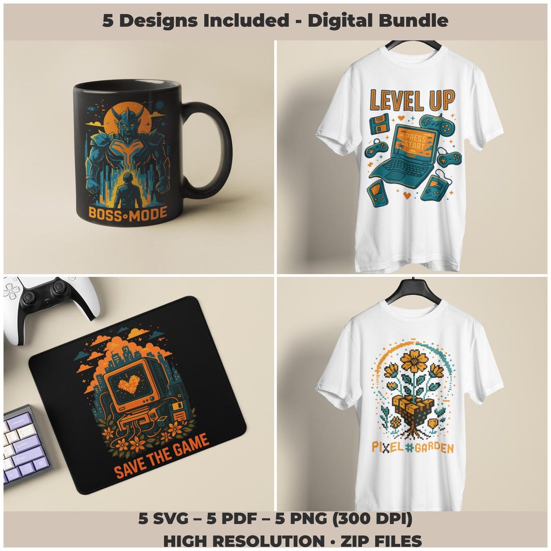 Pixel Perfect Fun Gaming SVG Bundle for Crafts & Sublimation Printable ...