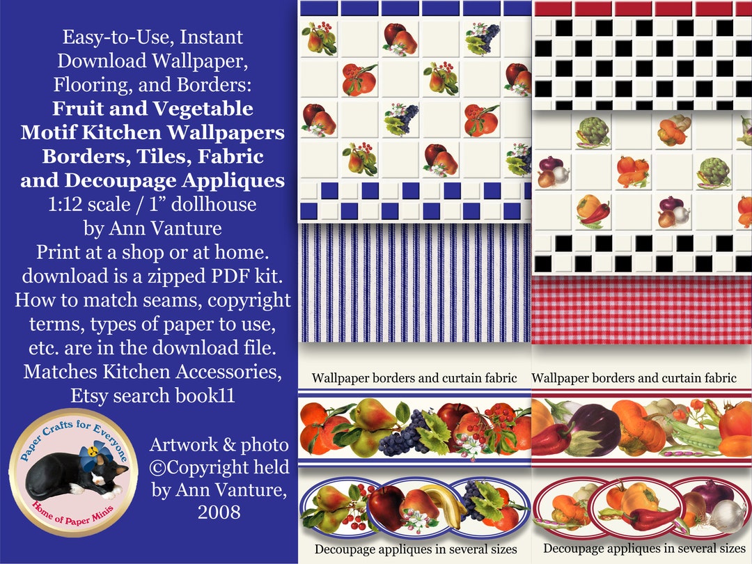 Wpkit001-002 Fruit and Vegetable Motif Wallpapers 1:12 Scale - Etsy