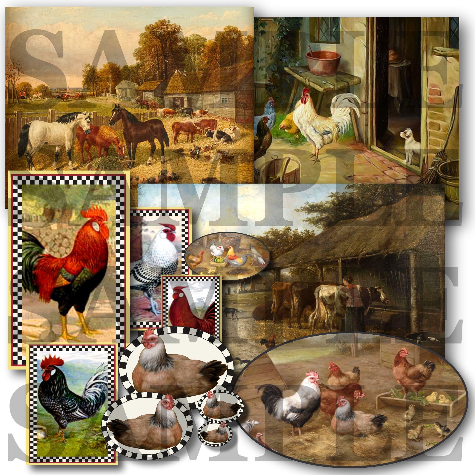 Wpkit003-006 Rooster Red, Yellow Theme Wallpaper 1:12 Scale - Etsy