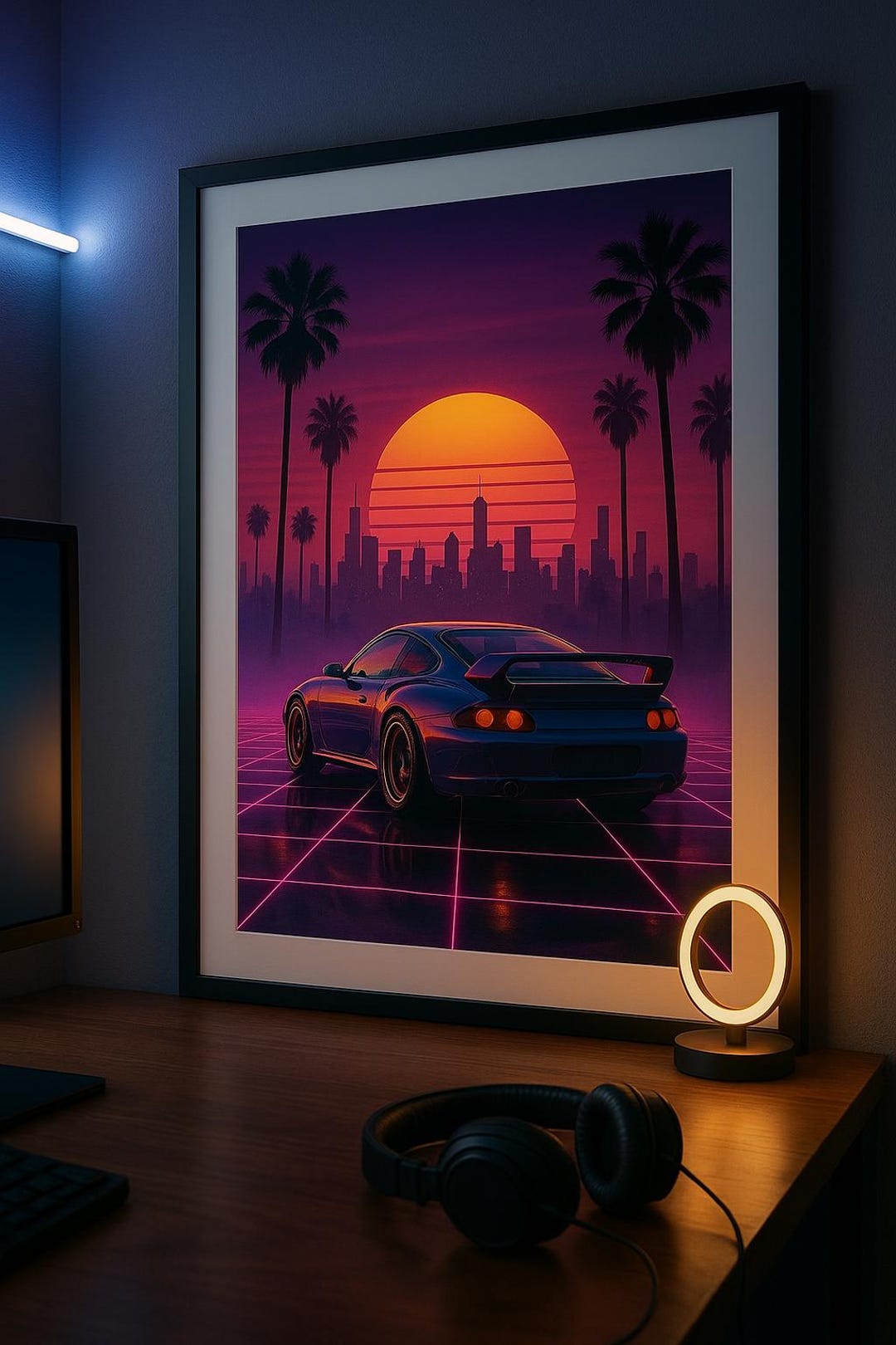Retro Synthwave Car Poster – Customizable 90s Style Car Art Print ...