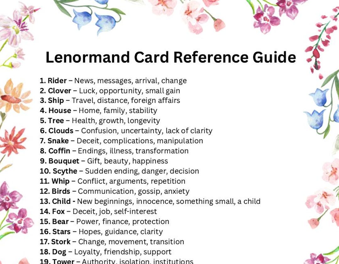 Lenormand Meanings Guide: A Printable PDF With Lenormand Card Meanings ...