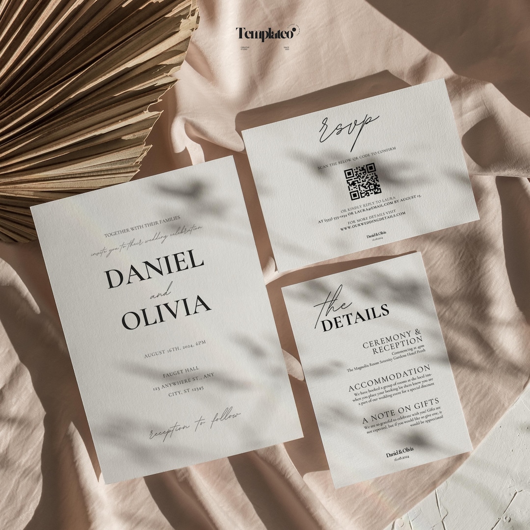 Set of 3 Editable Wedding Invitation Template Bundle, Wedding ...