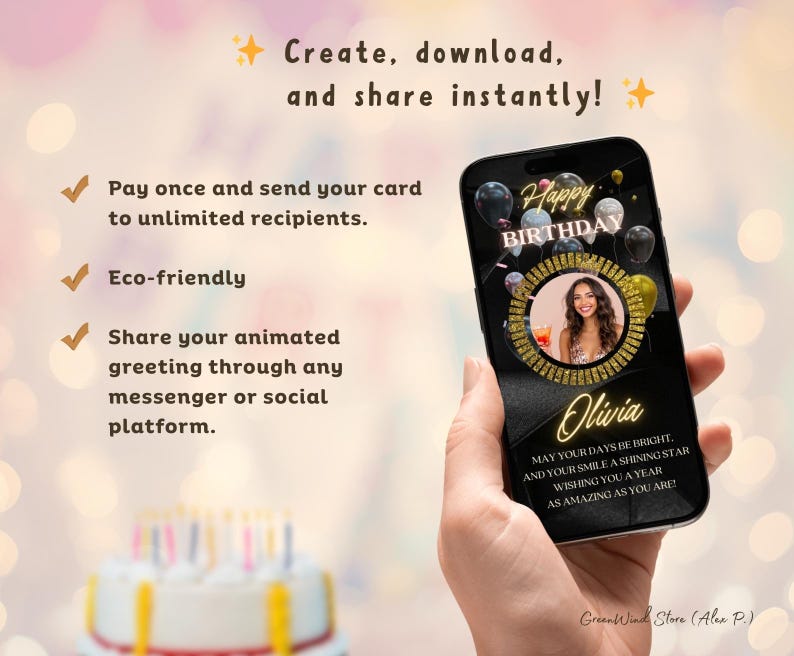 Personalized Animated Birthday E-card | Editable Canva Template With ...