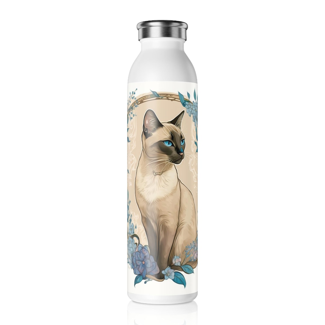 Siamese Cat Slim Water Bottle, Cat Lover Gift, Eco-friendly Hydration ...