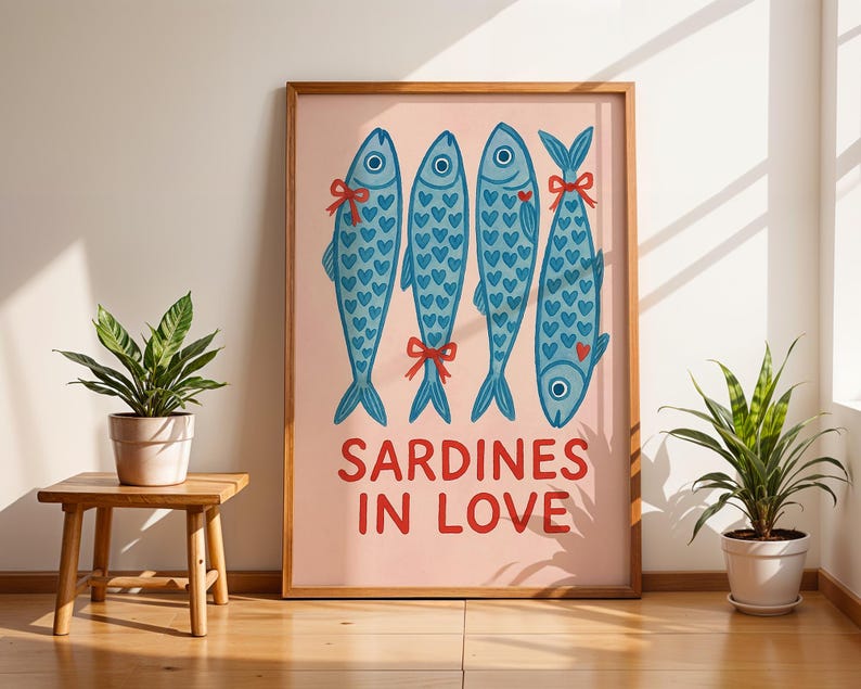 Tinned Fish Trend Wall Art - Sardines in Love, Quirky Printable Poster ...