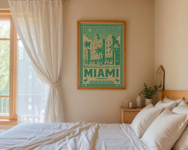 Miami Retro Travel Poster, Vintage Florida Art Deco Wall Art, South ...