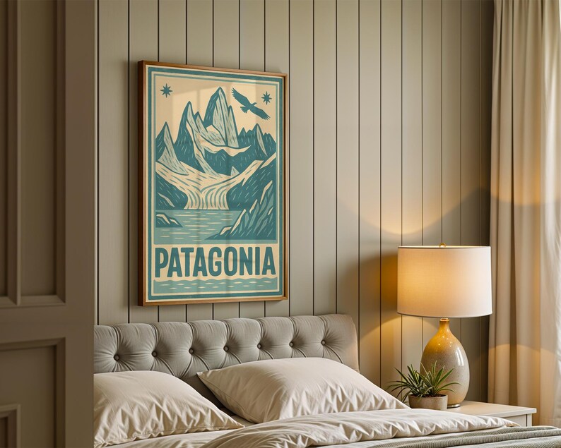 Patagonia Travel Poster, Vintage Mountain Print, Glacier Landscape Wall ...