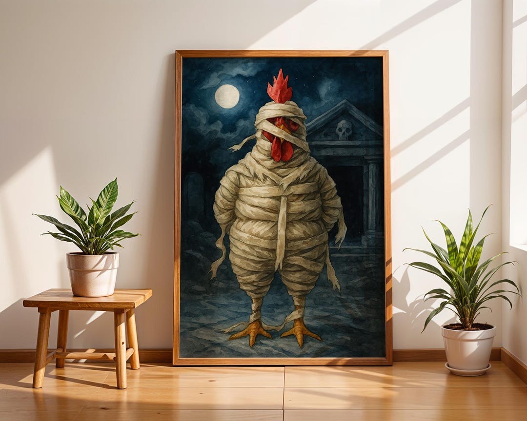 Halloween Mummy Chicken Wall Art, Funny Rooster Crypt Print, Spooky ...