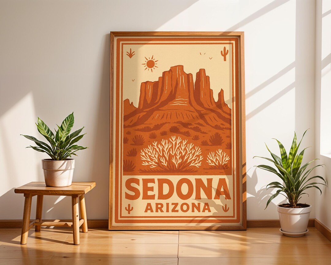Sedona Arizona Desert Wall Art, Vintage Travel Poster, Red Rock ...