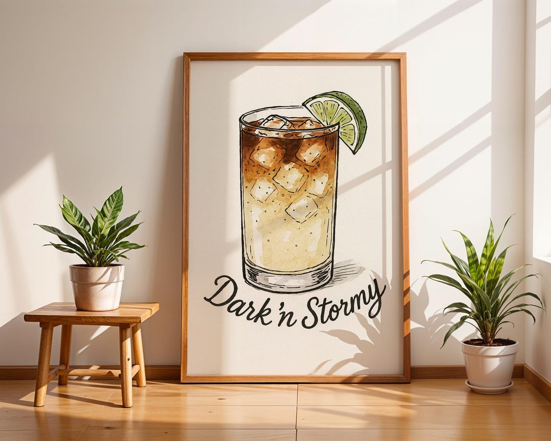 Dark ’n Stormy Cocktail Wall Art, Nautical Rum Drink Print, Coastal Bar ...