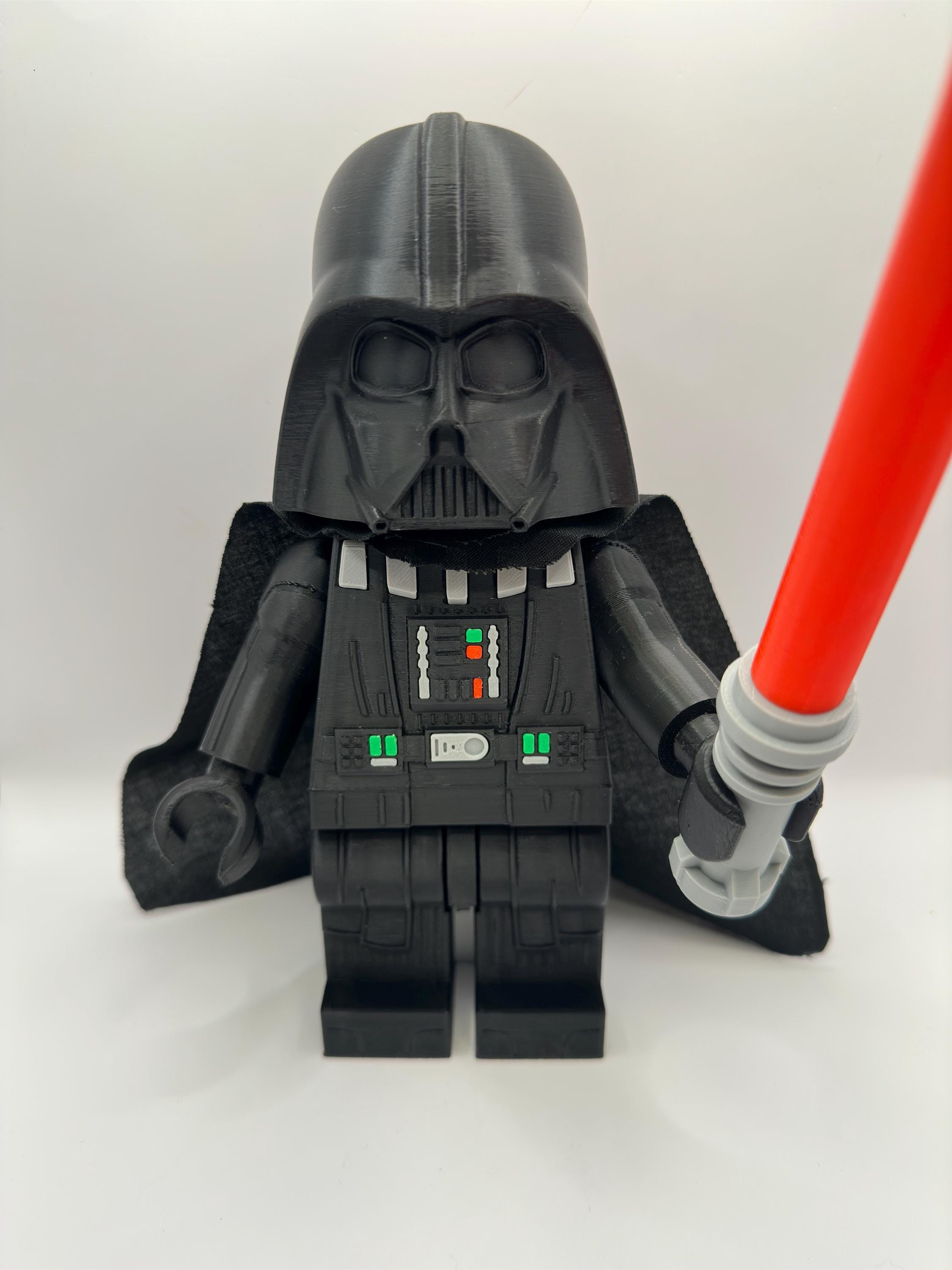 3D Printed Darth Vader Inspired Brick Figure With Red Saber & Cape ...