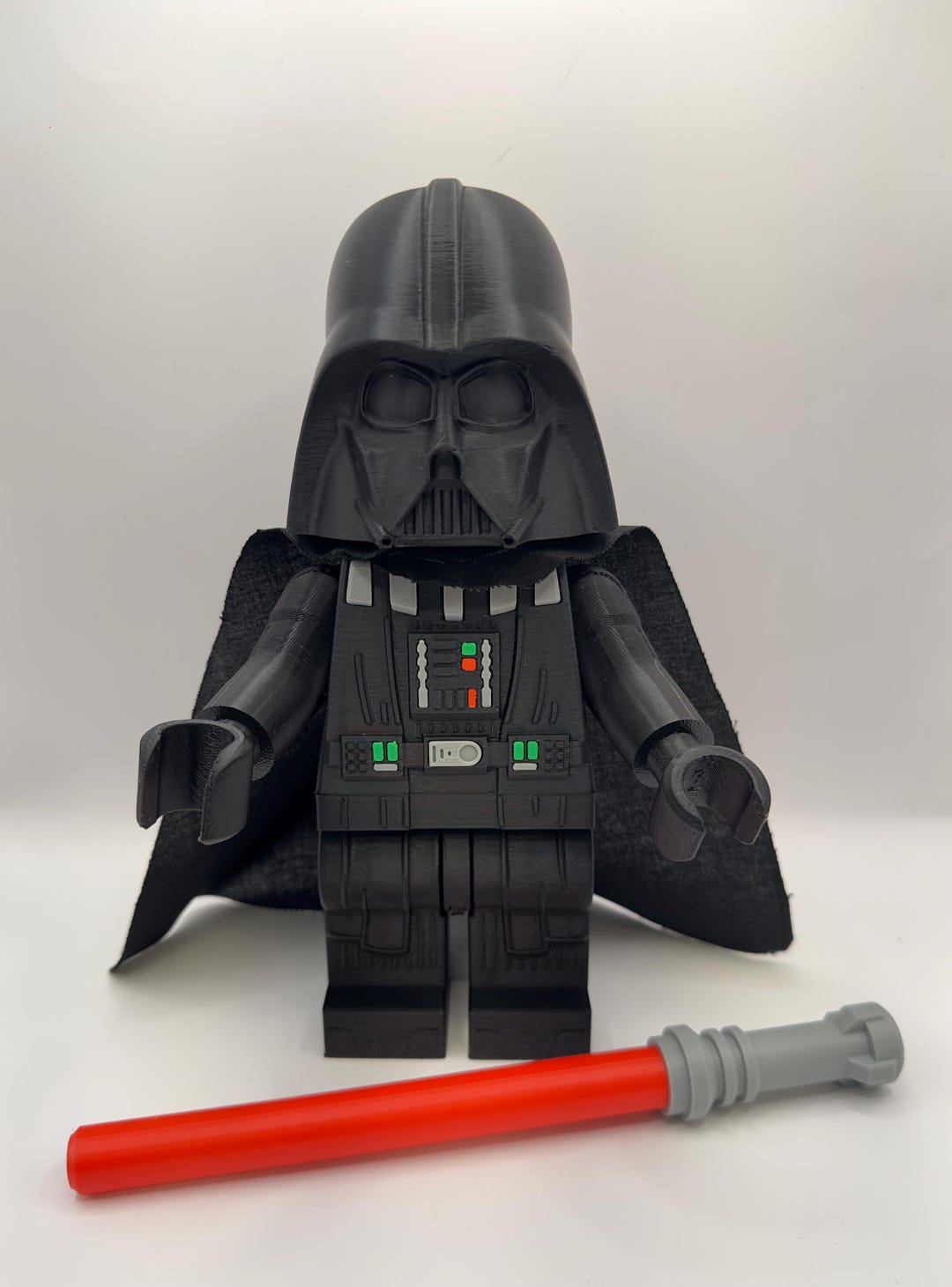 3D Printed Darth Vader Inspired Brick Figure With Red Saber & Cape ...