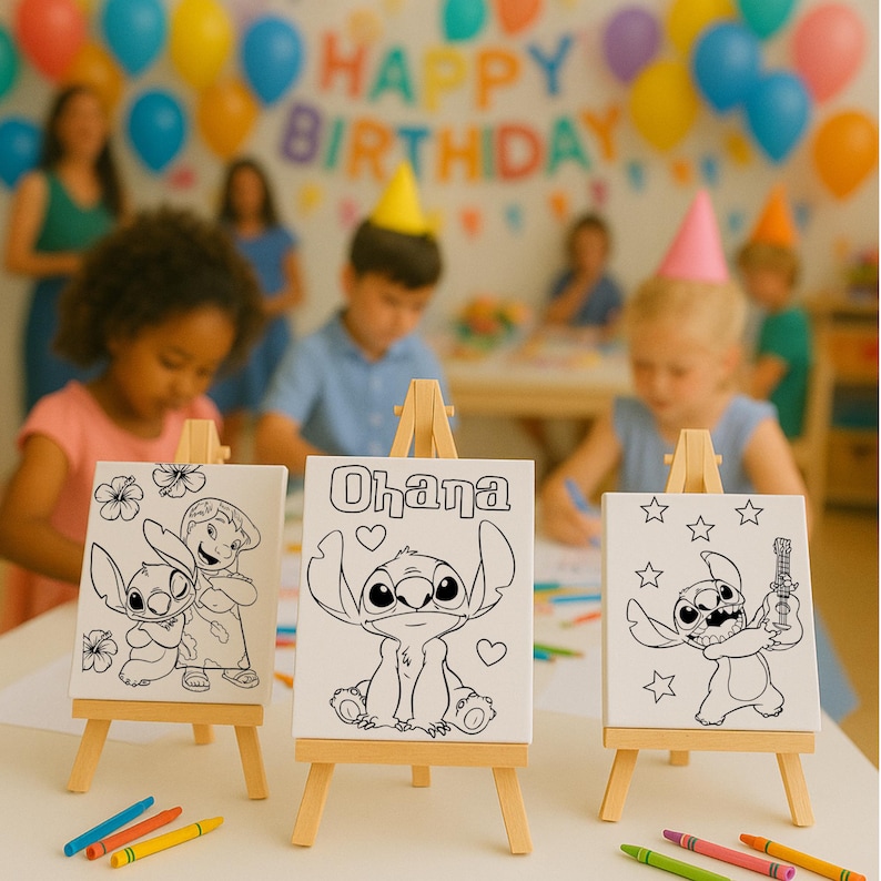 Stitch Coloring Canvas Kit | Kids Birthday Art Favor | Paintable Party ...
