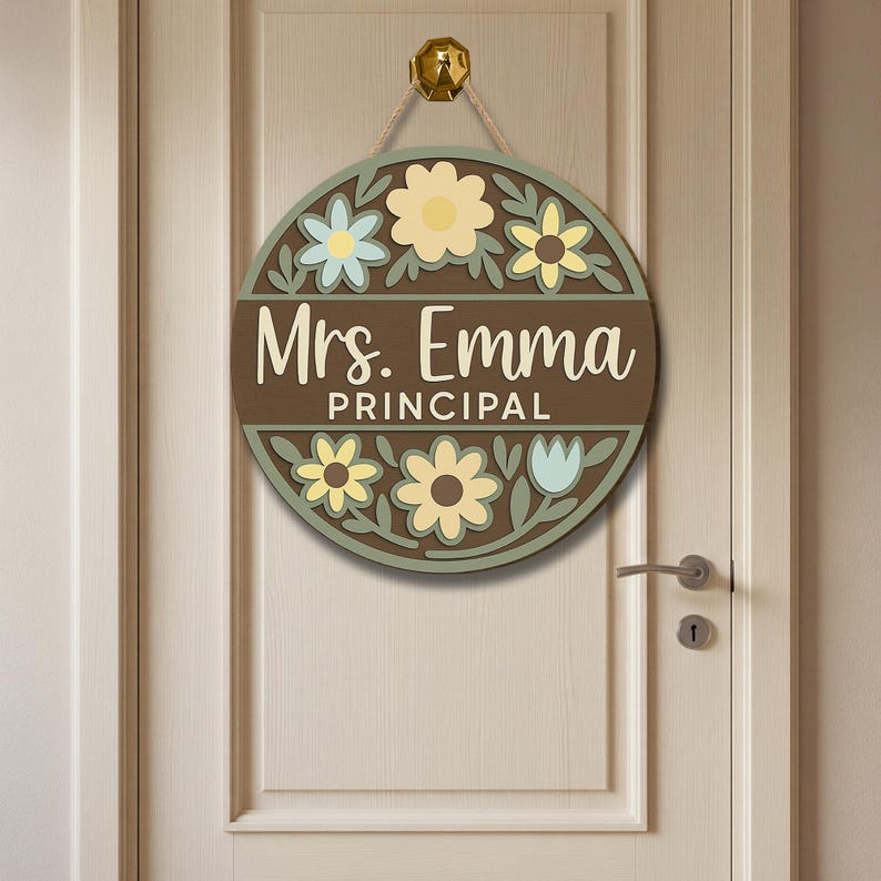 Custom Floral Principal Door Sign: 2-layer Wood Office Hanger - Etsy
