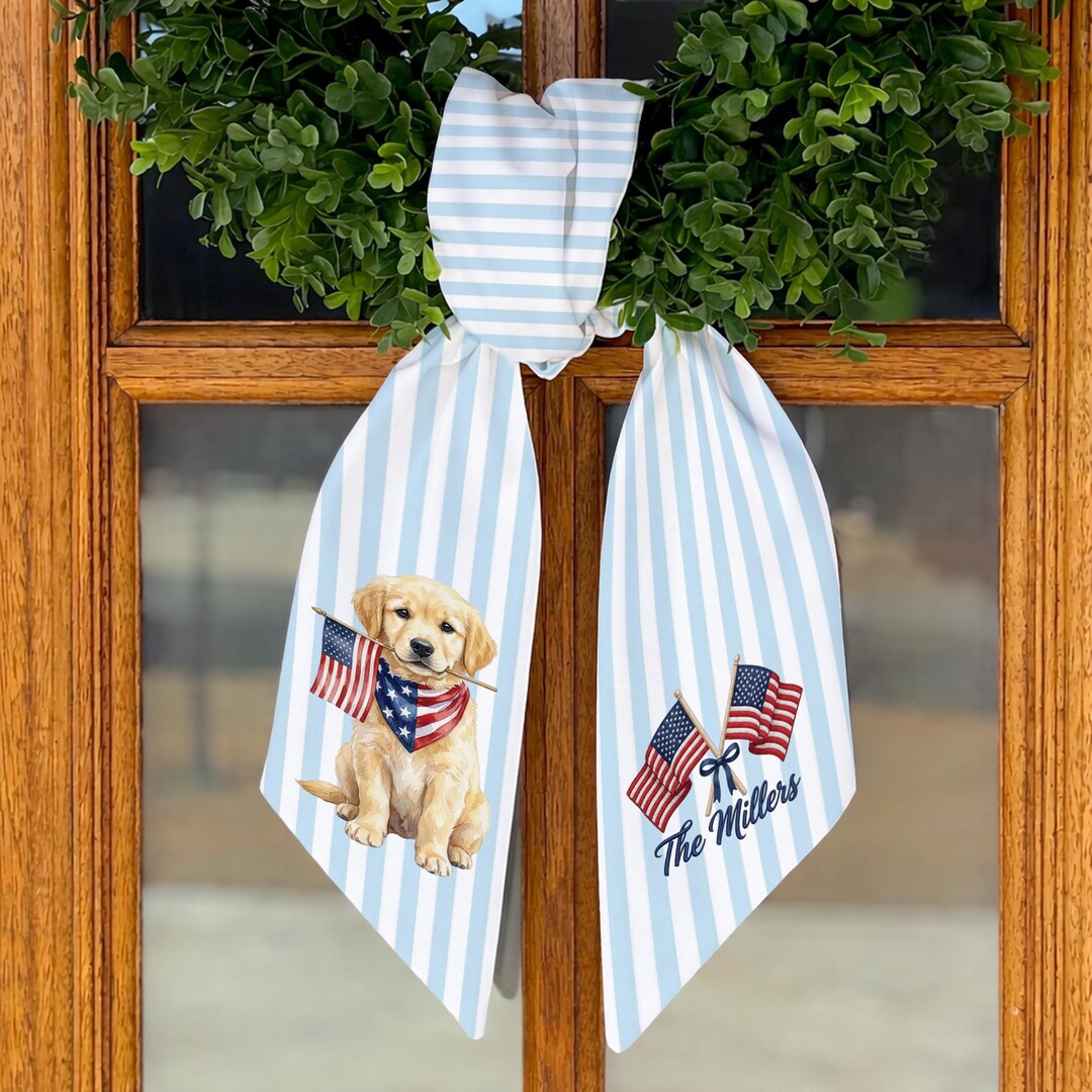 Custom Pet Portrait Door Sash: Patriotic USA 250th Anniversary Wreath ...