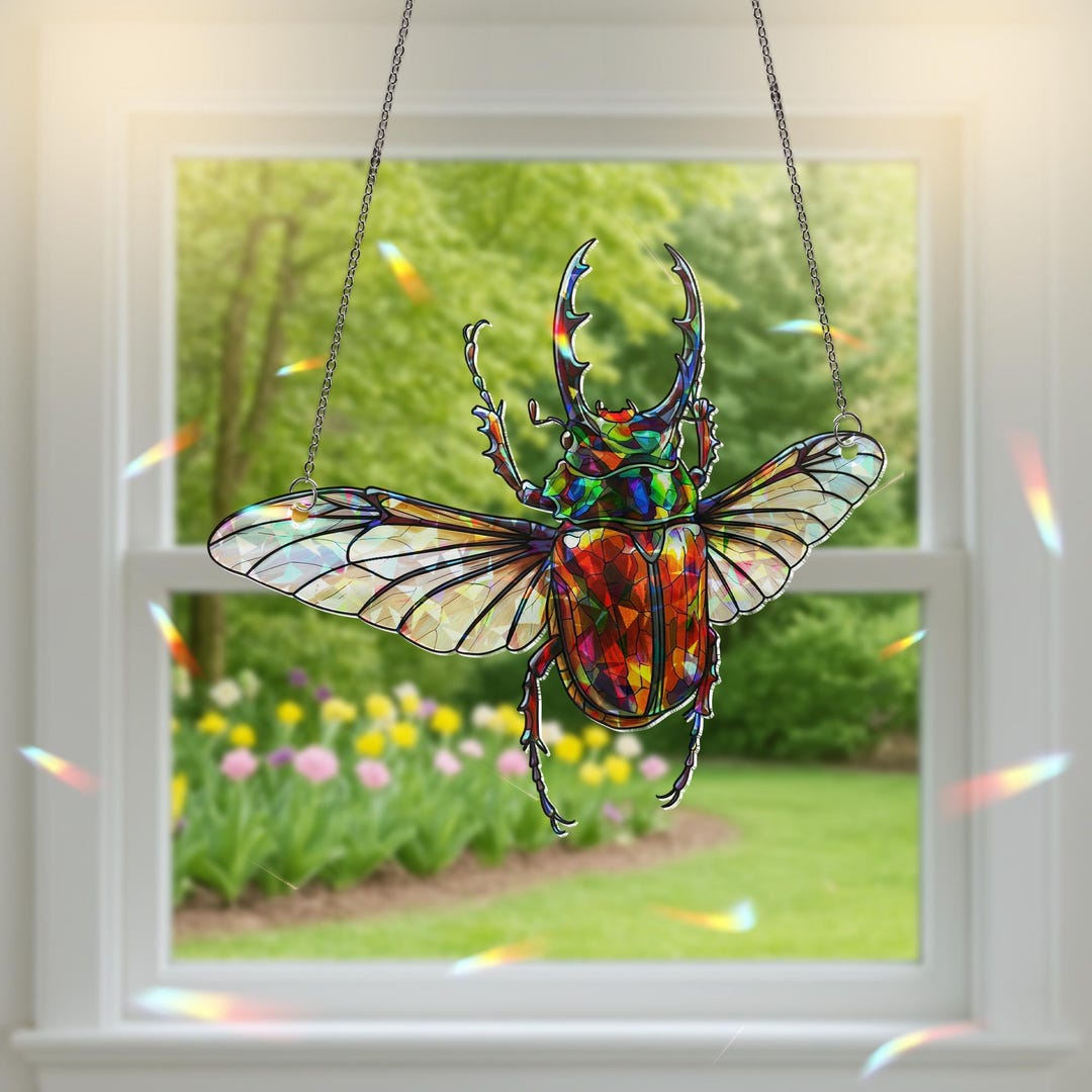 Colorful Beetle Faux Stained Glass Window Hanging – Insect Suncatcher ...