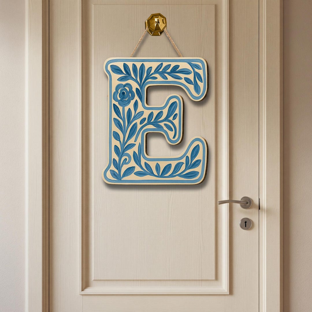 Custom Chinoiserie Monogram Door Sign | Blue Floral Letter Door Hanger ...