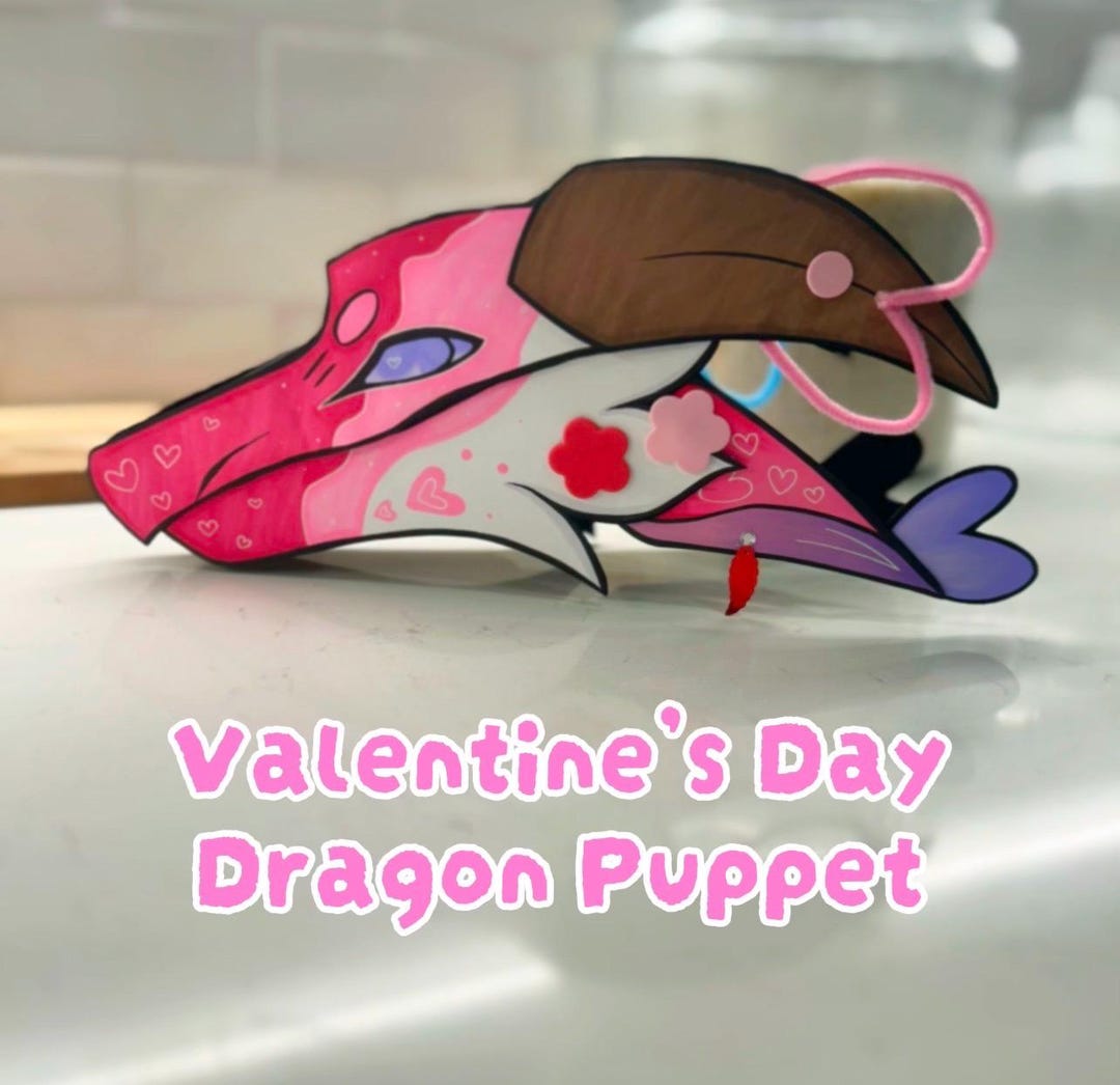 Rose the Paper Dragon Puppet | Valentines Inspired Dragon Puppet - Etsy