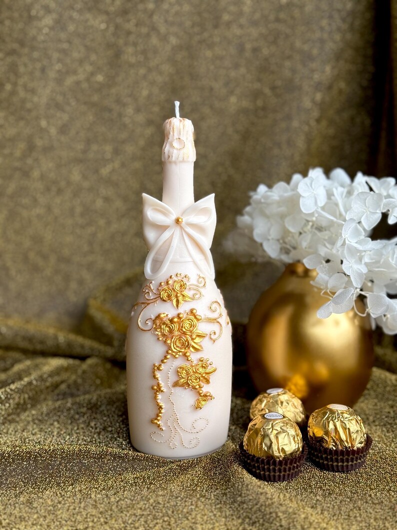 Champagne Bottle Soy Candle, Elegant Floral Relief, Wedding Gift - Etsy