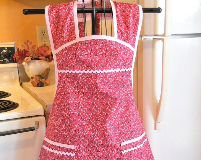 Vintage 1940s Style Full Apron in Carnation Red in Medium - Etsy