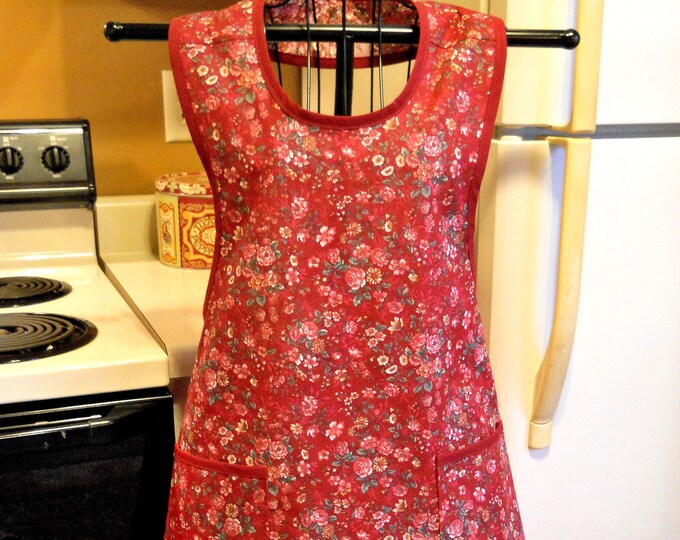 Grandma Style Old Fashioned Full Apron in Brick Red Floral in Large - Etsy
