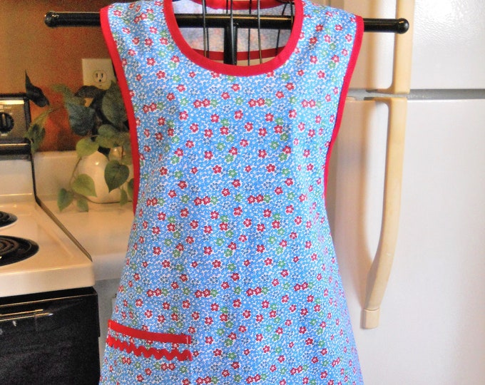 Plus Size Grandma Style Full Apron in Blue and Red Floral Size 3XL - Etsy