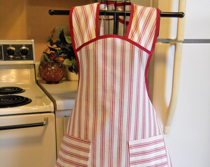 Old Fashioned Farmhouse Style Full Apron in Red Stripes in - Etsy