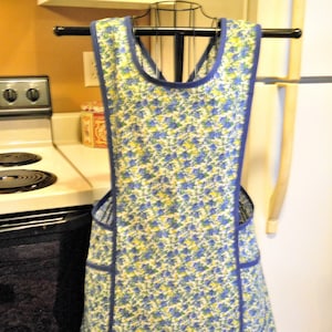 Vintage Style Crossover No Tie Apron in Blue and Yellow Floral Size XL ...