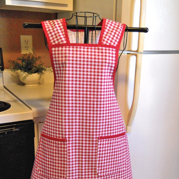 Red Gingham Apron - Etsy