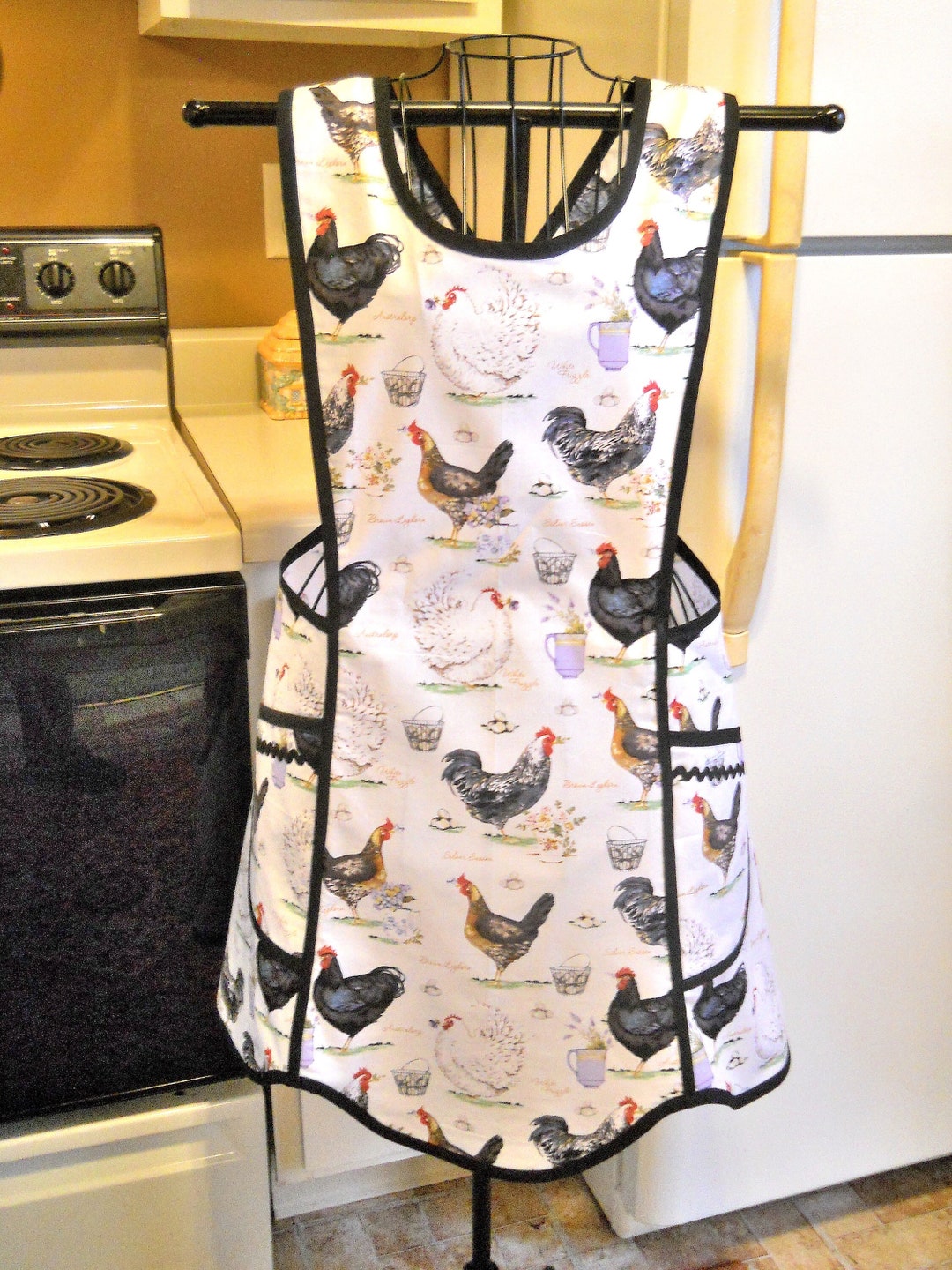 Vintage Style Crossover No Tie Apron With Roosters Size Large - Etsy