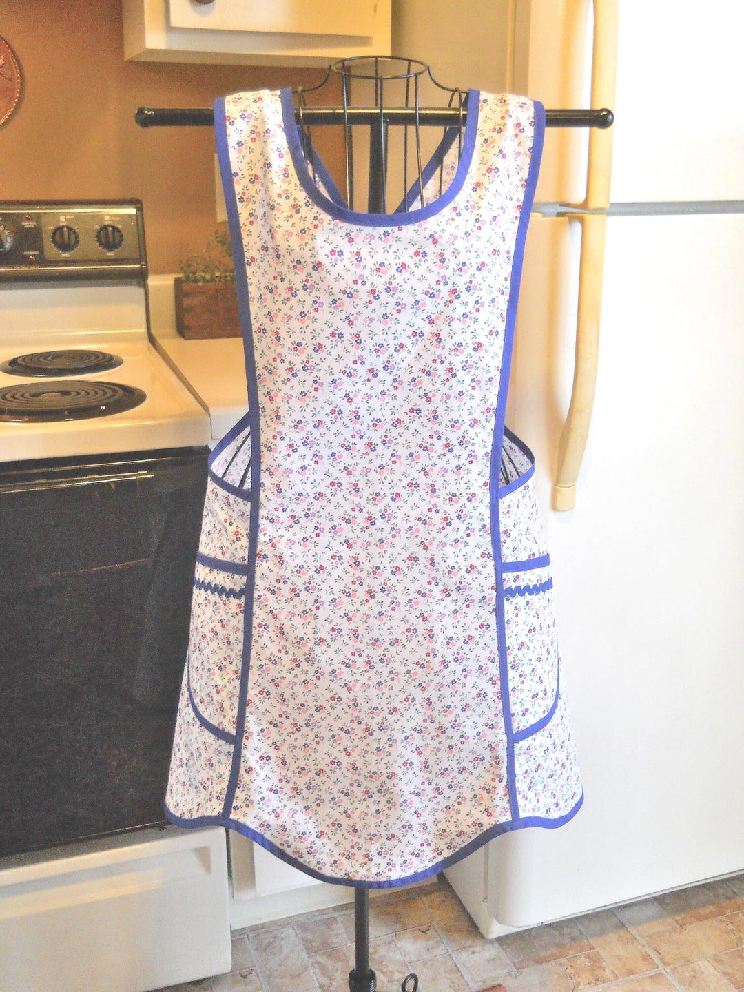 Vintage Style Crossover No Tie Apron in Blue Size Medium - Etsy