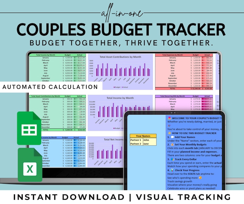 Couples Budget Planner: Google Sheets & Excel Financial Tracker ...