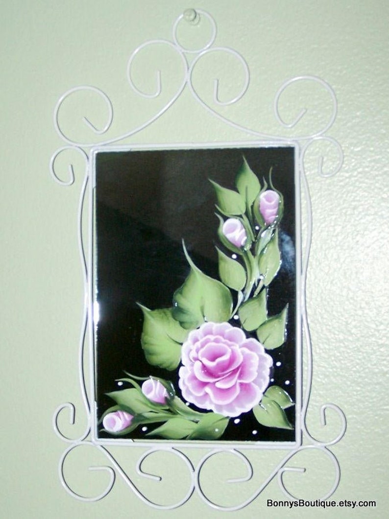 Rose Mirror Hand Painted Roses Pink Rose Black Mirror | Etsy