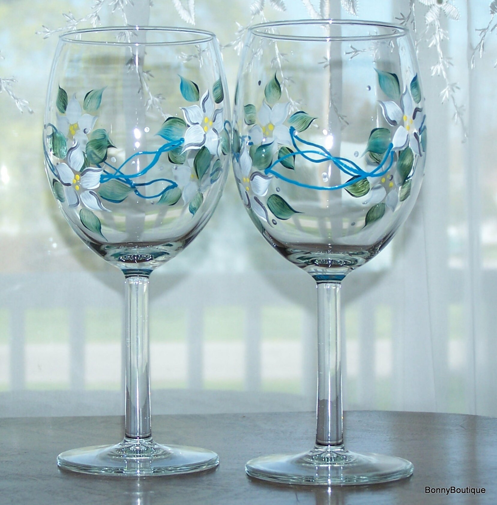 Glass Stemware Set With Hand Painted Florals Set of 2 - Etsy