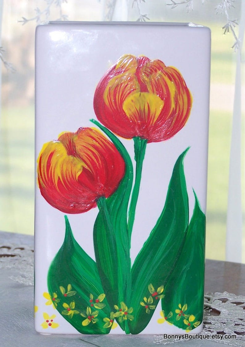 Ceramic Vase With Hand Painted Red Tulips - Etsy