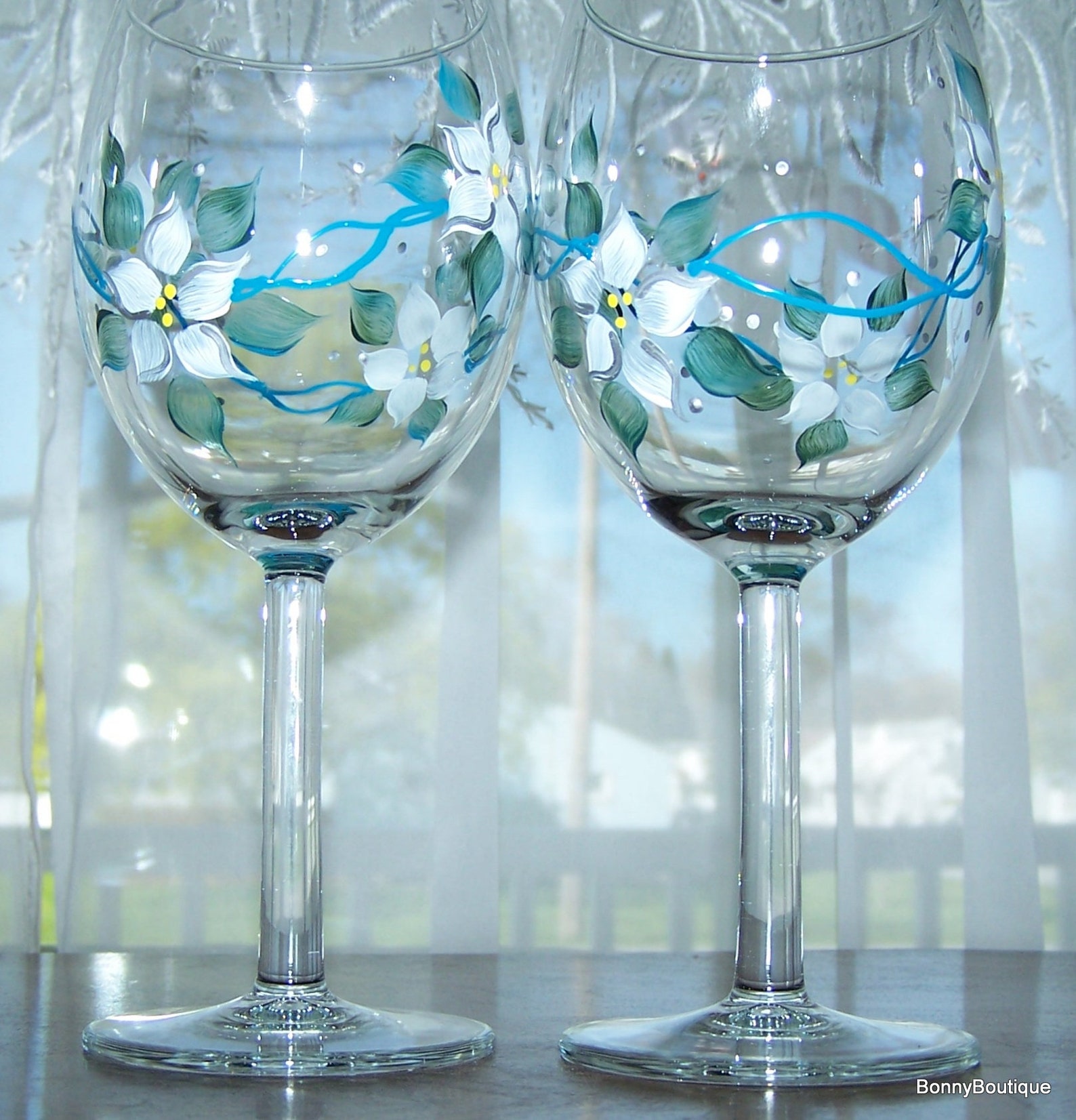 Glass Stemware Set With Hand Painted Florals Set of 2 - Etsy
