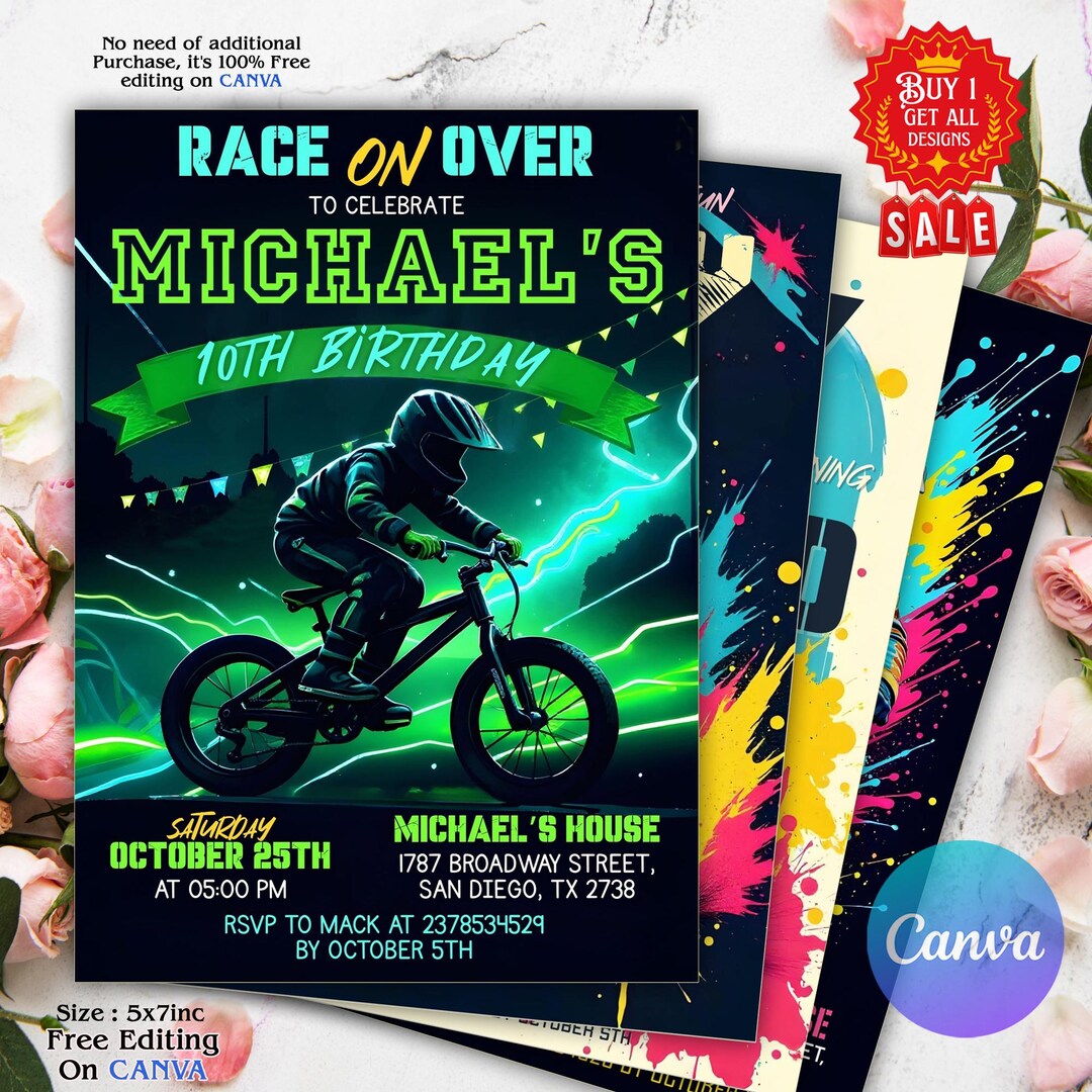 BMX Bike Party Invitation, Mountain Bike Party Invite, BMX Bike Party ...
