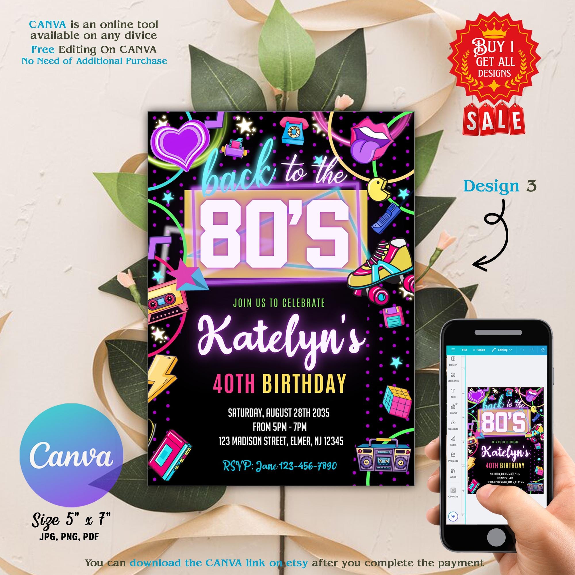 Editable 80s Party Invitation, Back to the 80s, Hip Hop Invite ...
