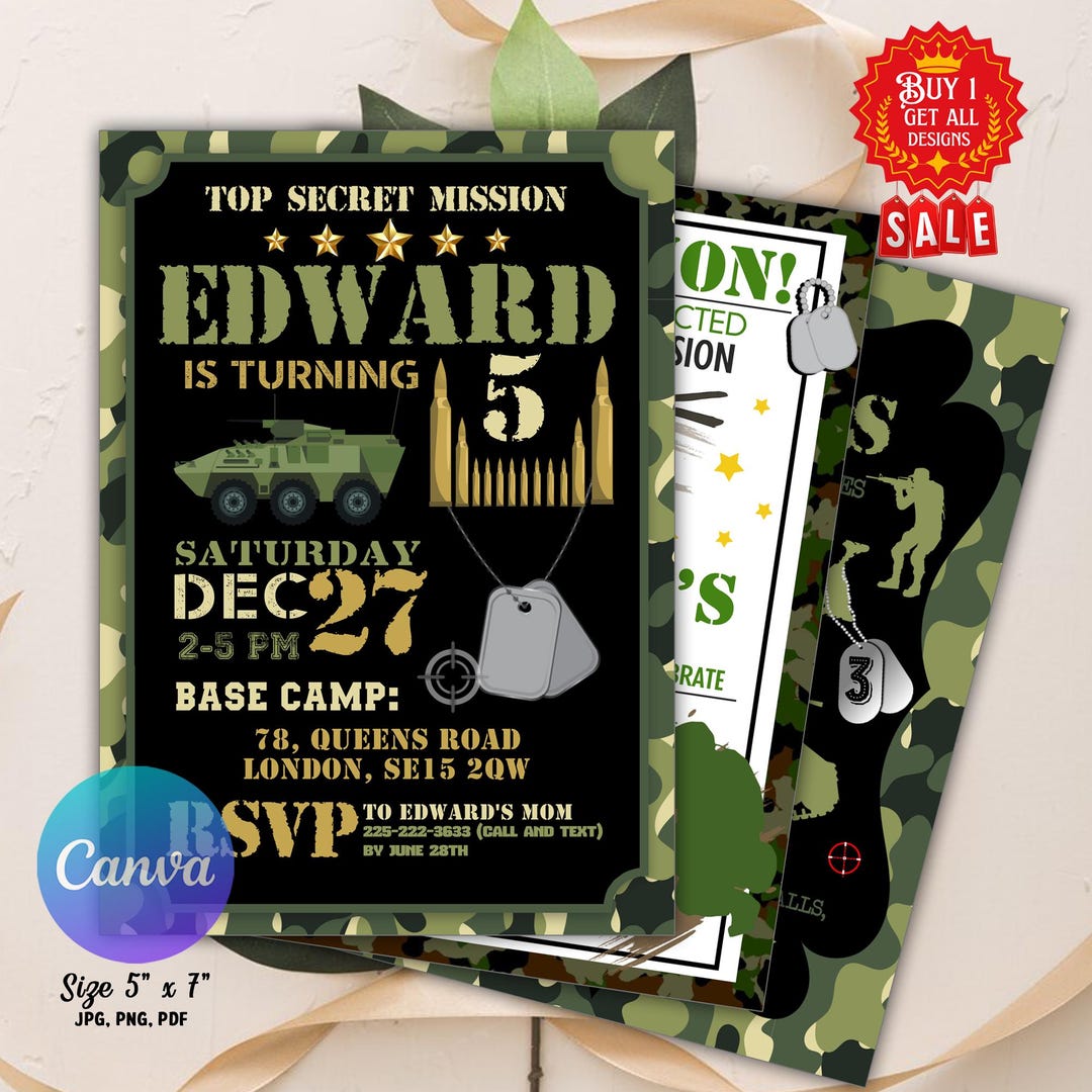 Army Birthday Invitation, Military Party Invitation, Soldier Birthday ...