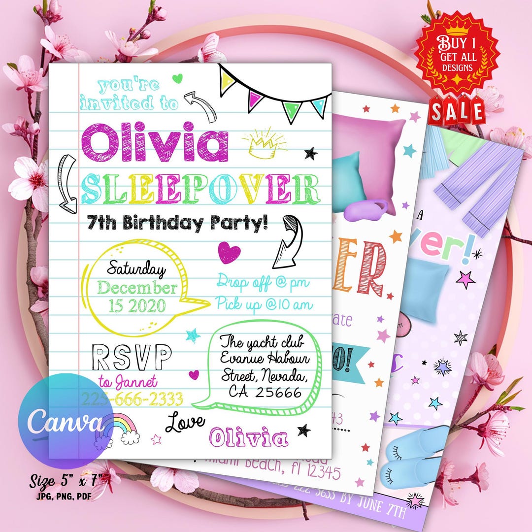 Editable Slumber Party Birthday Invitation Sleepover Birthday Invite ...